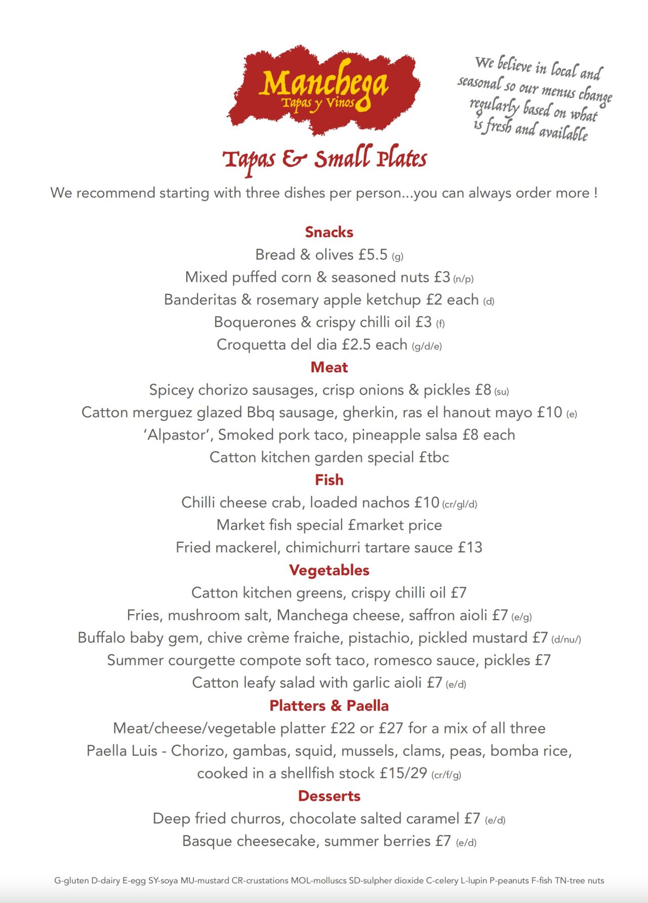 Manchega Menus | Manchega